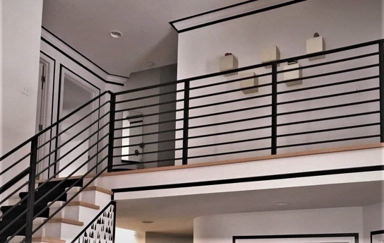 Custom Flat Bar Railing for Modern Black & White Interiors