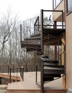 Metal Spiral Stair with Cable Rail and Ipe Treads - Great Lakes Metal ...